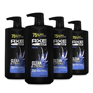 axe wash and care for clean and strong hair phoenix 2-in-1 shampoo and conditioner crushed mint and rosemary 100 percent recycled bottle 28 oz 4 pack