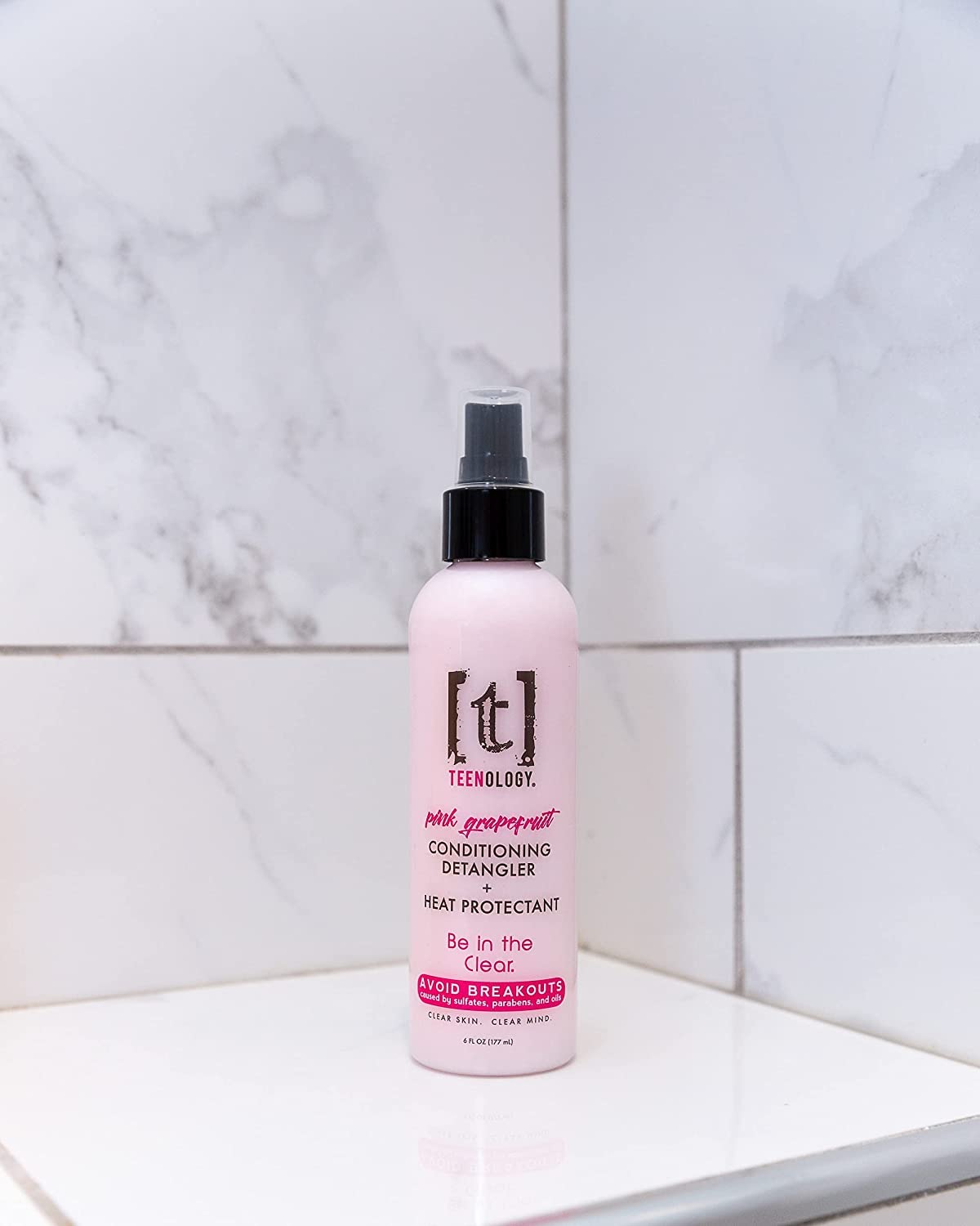 Teenology Leave-In Conditioning Detangler + Heat Protectant for Teens - Helps with Acne and Breakouts - Pink Grapefruit Scent 6 oz.