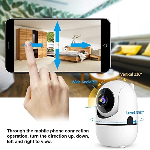 EGGVU Smart Baby Monitor WiFi, Indoor Enhanced Security Camera 1080P, 360° Rotation with Remote Pan-Tilt-Zoom, Two-Way Audio, Auto Night Vision, Elderly and Pet Monitoring, White