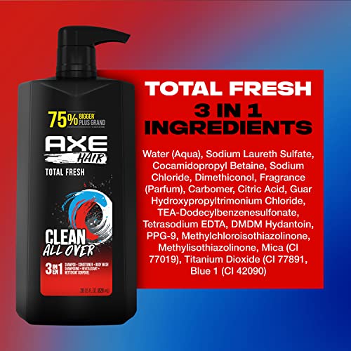 AXE 3-in-1 Body Wash, Shampoo and Conditioner - Easy Hair and Body Care for Men, Light and Fresh Scent, 28 oz (4 Pack)