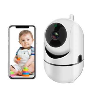 eggvu smart baby monitor wifi, indoor enhanced security camera 1080p, 360° rotation with remote pan-tilt-zoom, two-way audio, auto night vision, elderly and pet monitoring, white