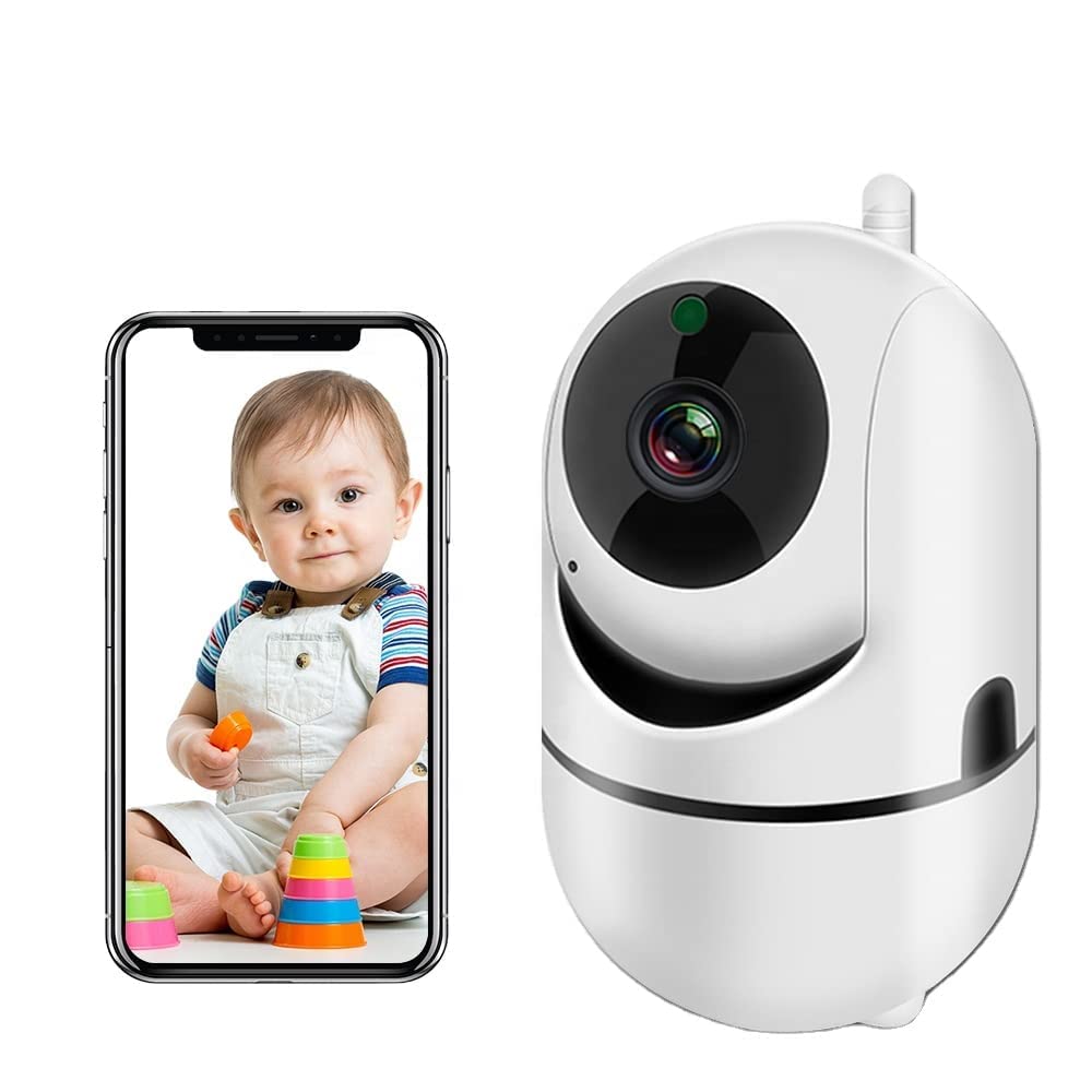 EGGVU Smart Baby Monitor WiFi, Indoor Enhanced Security Camera 1080P, 360° Rotation with Remote Pan-Tilt-Zoom, Two-Way Audio, Auto Night Vision, Elderly and Pet Monitoring, White