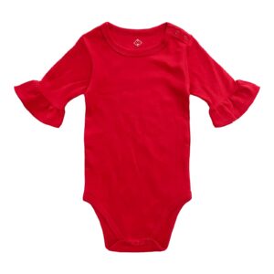 defahn baby girl bell sleeve bodysuit red onsies cotton ruffle romper infant clothes outfit 0-24 months (red, 0-3 months)