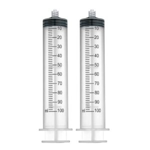 2 pack 100ml plastic syringe luer lock with measurement no needle for scientific labs liquid measuring