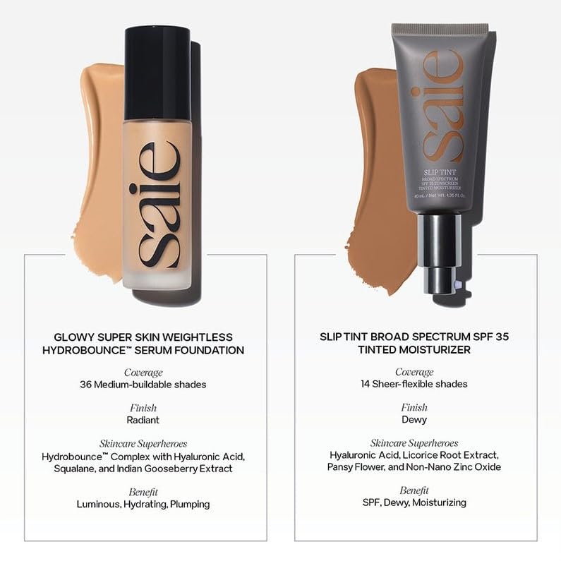 Saie Slip Tint SPF 35 Tinted Moisturizer - Light Coverage Moisturizer + Broad Spectrum Zinc Oxide Sunscreen with Hydrating Hyaluronic Acid - Shade Three (1.35 oz)