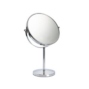 tabletop makeup mirror with magnification 8" double-sided vanity mirror 1x/10x magnifying mirror with stand,classic round desktop make up mirror for bathroom bedroom,15" height,bright silver,no light