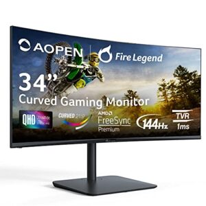 aopen by acer 34hc5cur pbmiiphx 34" 1500r curved zero-frame uwqhd (3440 x 1440) va gaming monitor amd freesync premium technology up to 144hz 1ms 21:9 2 x hdmi 2.0 ports & 1 x display port 1.4, black