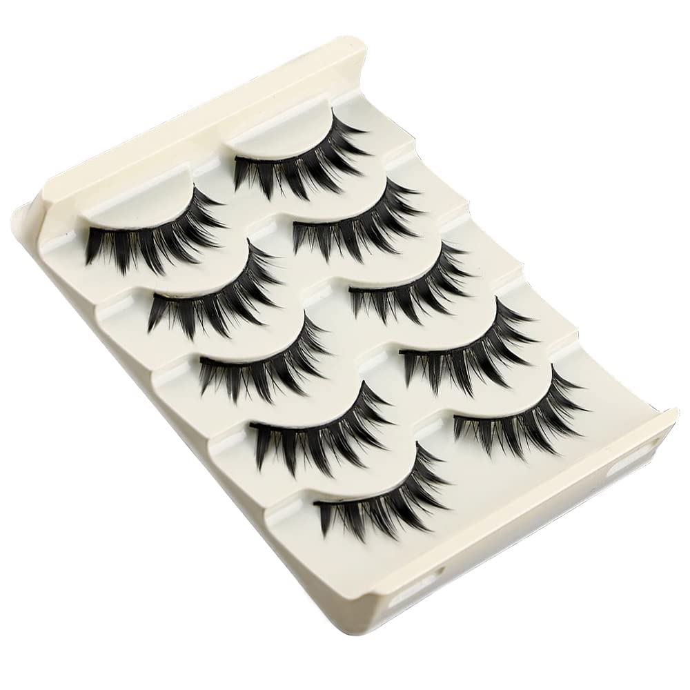 AUGENL 5Pairs False Eyelashes Cute Japanese Style Makeup Thick Eye Lash Extension,Cosplay Anime Makeup Eyelashes Reusable Lashes Manga Eye Makeup Tools (F539)