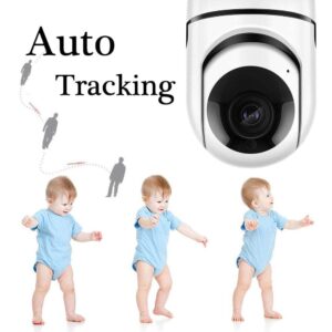 EGGVU Smart Baby Monitor WiFi, Indoor Enhanced Security Camera 1080P, 360° Rotation with Remote Pan-Tilt-Zoom, Two-Way Audio, Auto Night Vision, Elderly and Pet Monitoring, White