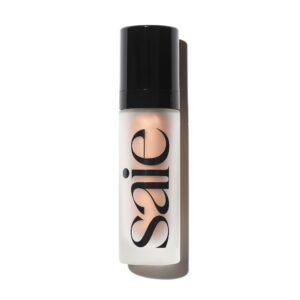 saie glowy super gel lightweight illuminator - luminizer and makeup primer for glowing skin - enriched with vitamin c + hydrating squalane oil - travel size holiday gifts - sunglow (1 oz)