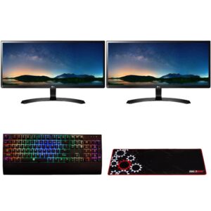 lg 29um59a 29" ultrawide full hd ips led freesync dual monitor 2580 x 1080 21:9 bundle with deco gear mechanical gaming keyboard rgb back lighting + large extended pro gaming mouse pad