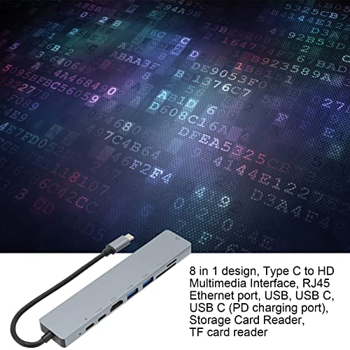 USB C Dock, Durable in Use Type C Adapter Widely Compatible Type C to RJ45 USB3.0 USB C HD Multimedia Interface 8 in 1 Multifunctional for Desktop for Laptop