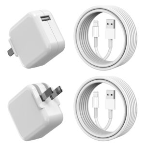 ipad charger iphone charger, 2-pack 【apple mfi certified】 12w charger ipad foldable portable travel plug with 3.3ft lightning cable compatible with iphone, ipad, ipad mini 1/2/3/4/5, ipad air 1/2/3