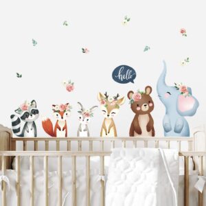 decalmile Woodland Animal Wall Stickers Elephant Bear Fox Wall Decoration Children's Bedroom Baby Nursery Living Room