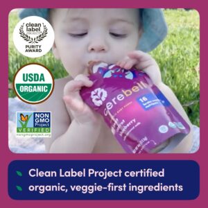 Cerebelly Baby Food Pouches – Organic Beet Carrot Blueberry (4 oz, Pack of 6) - Toddler Snacks, 16 Brain-supporting Nutrients, Healthy Snacks, Made with Gluten-Free Ingredients, No Added Sugar