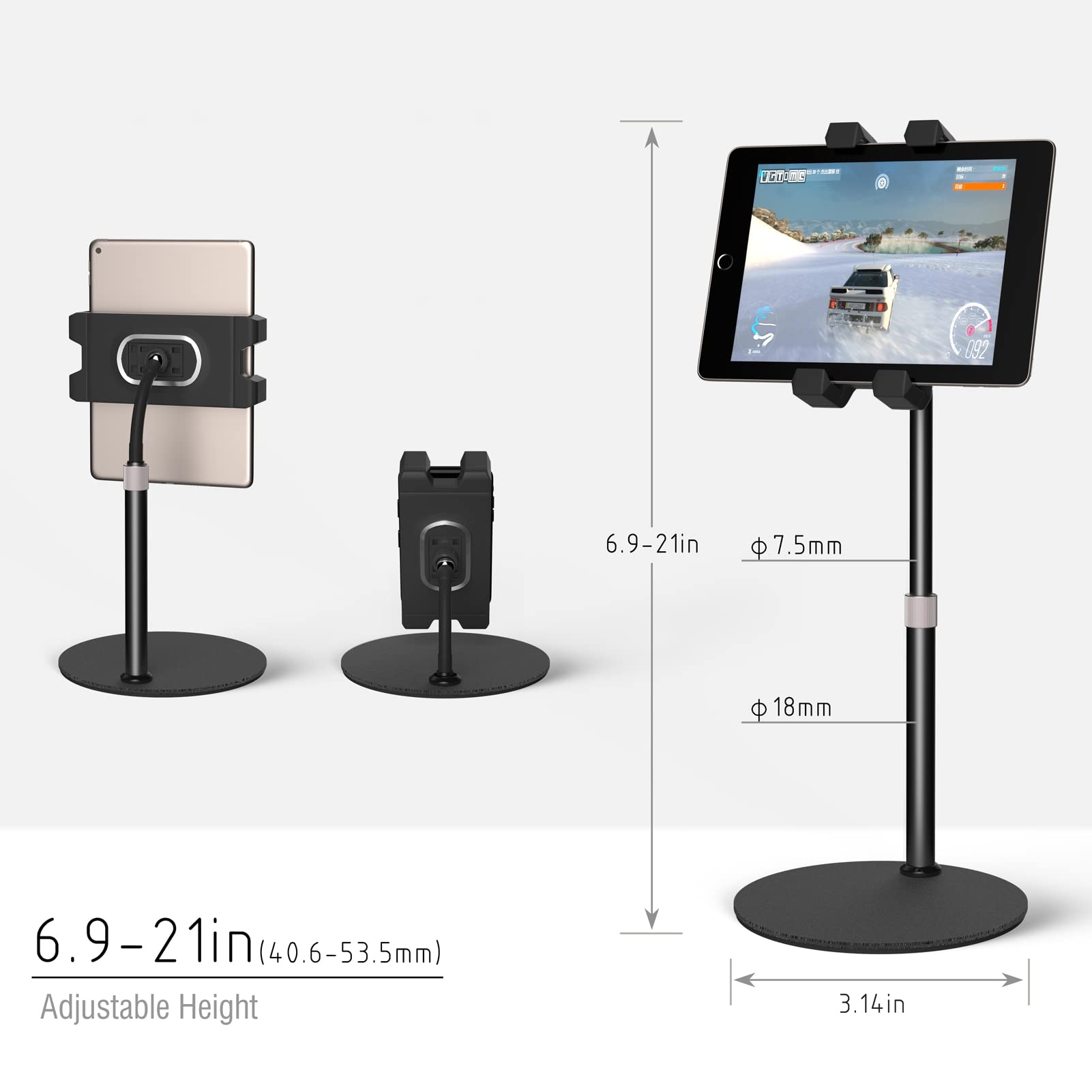 iPad Tripod Stand, Mount Foldable Floor Tripod for iPad, Height Adjustable 360 Degrees Rotating 7 to 12 Inch Tablets Perfect for Facetime, Video, Zoom, Phone Holder, Bluetooth Remote Control