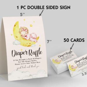 Diaper Raffle Tickets for Baby Shower Sign，Baby Shower Invitations with Diaper Raffle Cards - Baby Shower Games for Girl(1 Sign with 50 Raffle Tickets) Toctose015