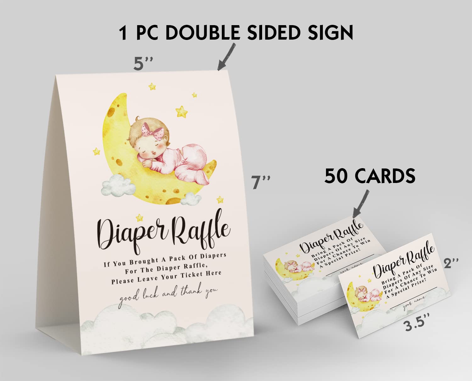 Diaper Raffle Tickets for Baby Shower Sign，Baby Shower Invitations with Diaper Raffle Cards - Baby Shower Games for Girl(1 Sign with 50 Raffle Tickets) Toctose015