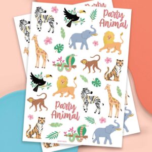 xo, Fetti Jungle Temporary Tattoos - 36 styles | Elephant Arts + Craft, Wild Animal Birthday Party Supplies, Giraffe Safari Baby Shower, Tiger