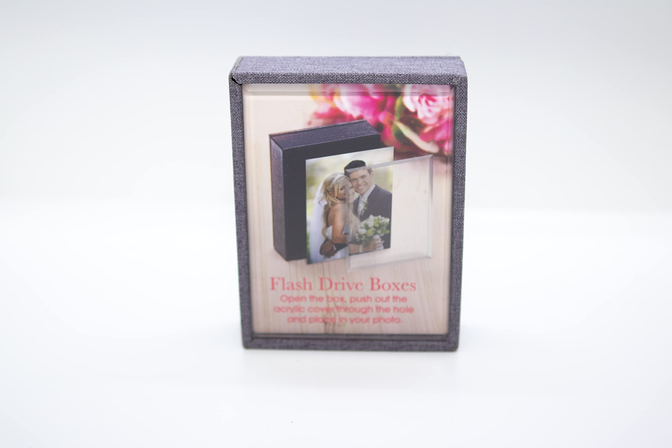 Deluxe Linen Flash Drive Box with Photo (Gray) to Put Your USB Flash Drive Holds one Photo on The Cover of The Box