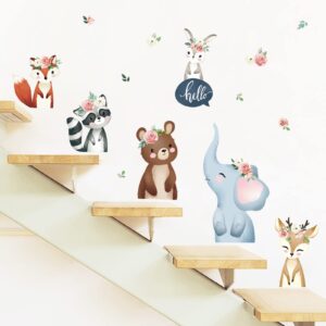 decalmile Woodland Animal Wall Stickers Elephant Bear Fox Wall Decoration Children's Bedroom Baby Nursery Living Room