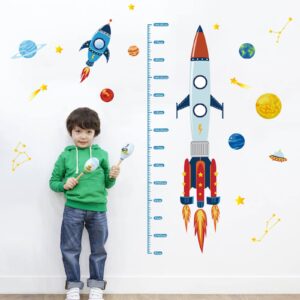 decalmile wall stickers rocket planets height measurement picture wall sticker space wall decoration baby boy living room