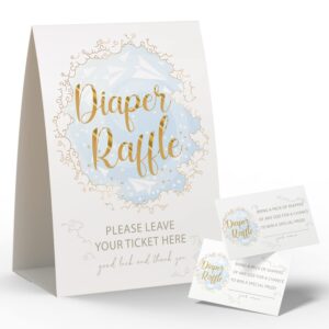 diaper raffle tickets for baby shower sign，baby shower invitations with diaper raffle cards - baby shower games for boy(1 sign with 50 raffle tickets) toctose004