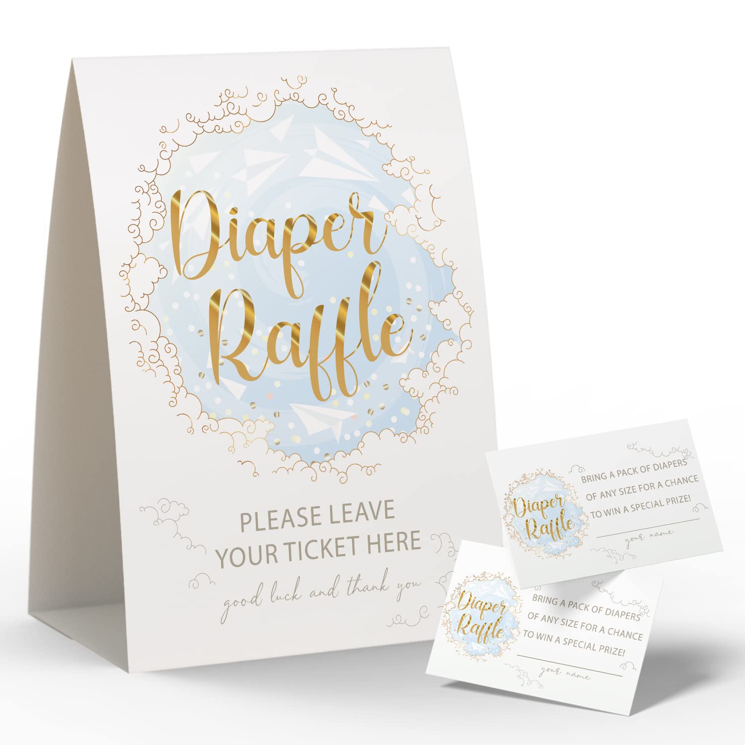 Diaper Raffle Tickets for Baby Shower Sign，Baby Shower Invitations with Diaper Raffle Cards - Baby Shower Games for Boy(1 Sign with 50 Raffle Tickets) Toctose004