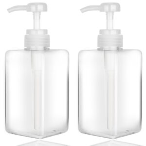 450ml (15.2oz) pump bottle dispenser jansburg 2pack refillable square plastic lotion dispenser empty lotion pump bottle for essential oil soap lotion shampoo, bathroom/kitchen/travel clear