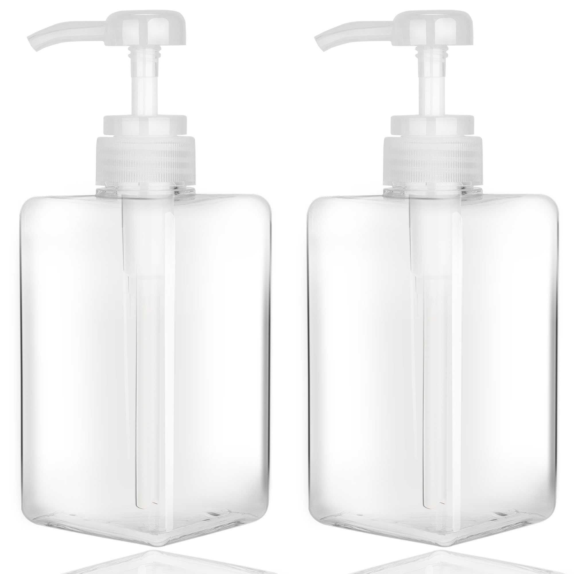 450ml (15.2oz) Pump Bottle Dispenser Jansburg 2Pack Refillable Square Plastic Lotion Dispenser Empty Lotion Pump Bottle for Essential Oil Soap Lotion Shampoo, Bathroom/Kitchen/Travel Clear