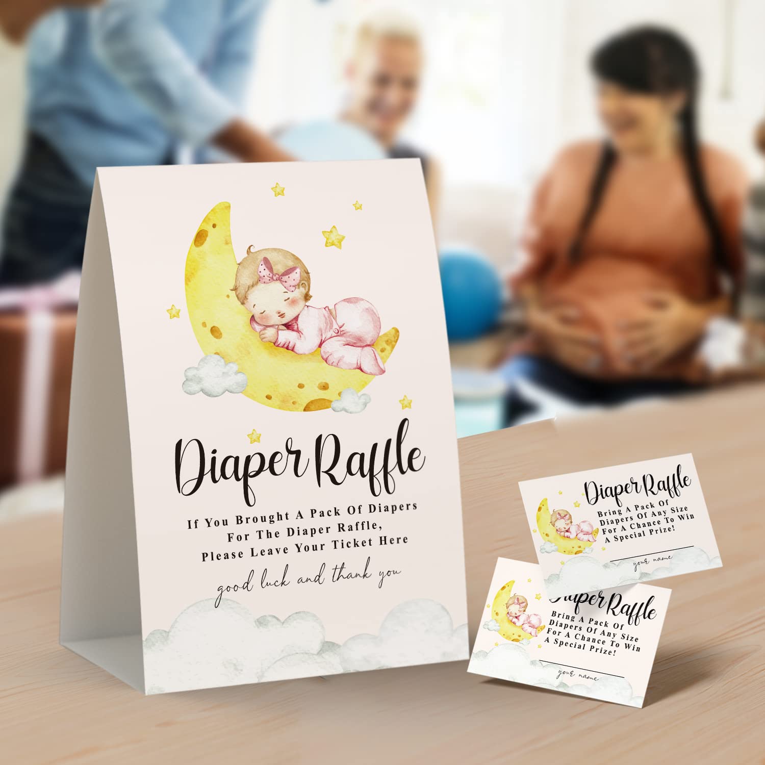 Diaper Raffle Tickets for Baby Shower Sign，Baby Shower Invitations with Diaper Raffle Cards - Baby Shower Games for Girl(1 Sign with 50 Raffle Tickets) Toctose015