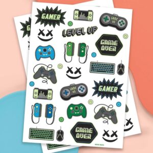 xo, Fetti Video Game Party Supplies Temporary Tattoos - 40 Glow in the Dark Styles | Videogame Birthday Favors, Decorations, Controller, Computer Keyboard, Gamer, Arcade