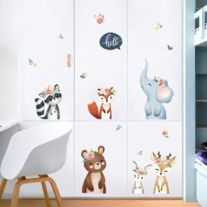 decalmile Woodland Animal Wall Stickers Elephant Bear Fox Wall Decoration Children's Bedroom Baby Nursery Living Room