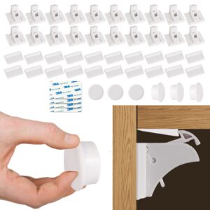 20 pack baby proofing magnetic cabinet locks child proof safety latches for cupboard drawer kitchen door, invisible installation without screws for toddlers kids