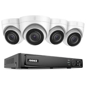 annke h800 4k security camera system, 8mp 8ch nvr and 4x poe turret 4k cameras built-in microphone, ip67 weatherproof, 120db wdr & 3d dnr, smart ir & 100ft exir night vision(no hdd included)