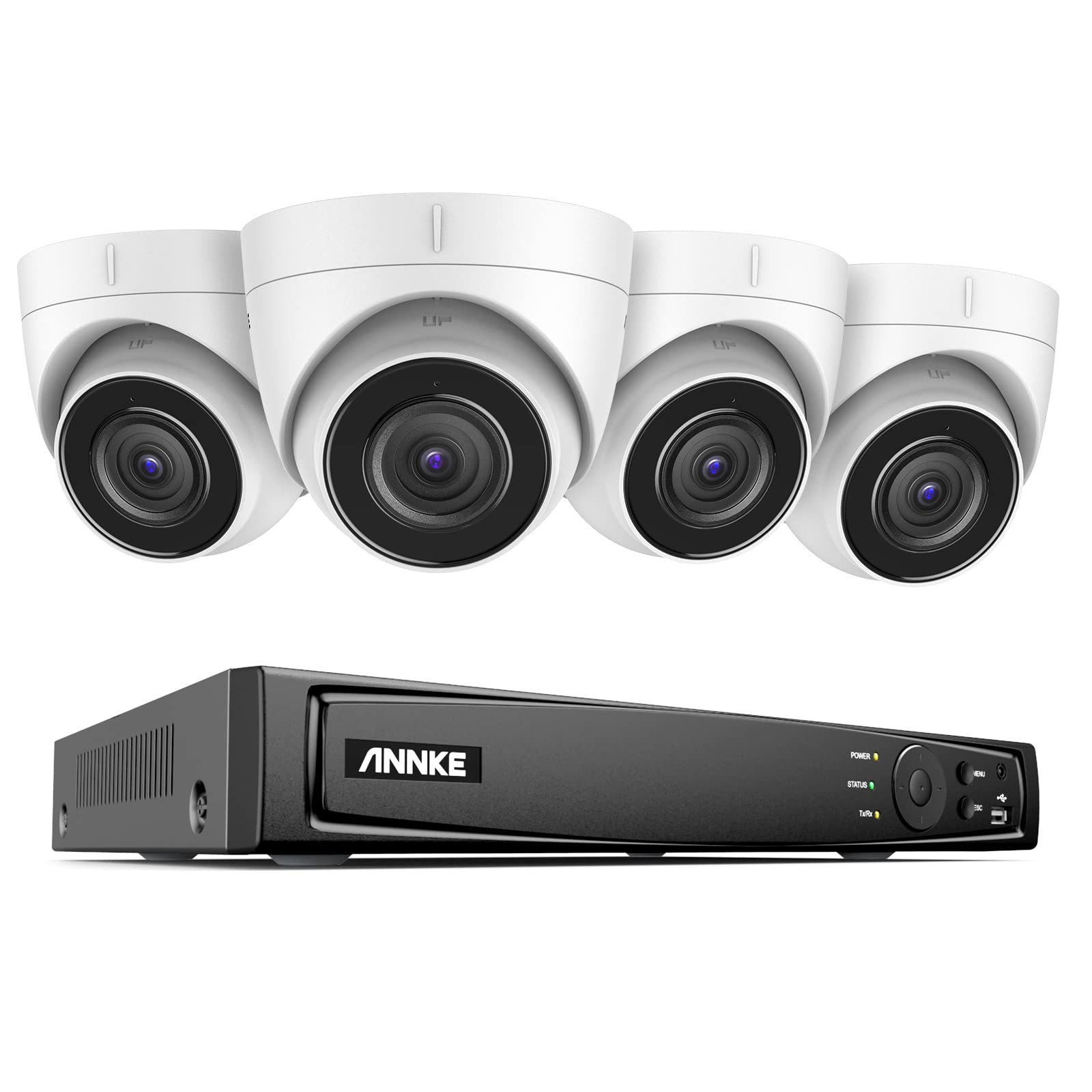 ANNKE H800 4K Security Camera System, 8MP 8CH NVR and 4X PoE Turret 4K Cameras Built-in Microphone, IP67 Weatherproof, 120dB WDR & 3D DNR, Smart IR & 100ft EXIR Night Vision(NO HDD Included)