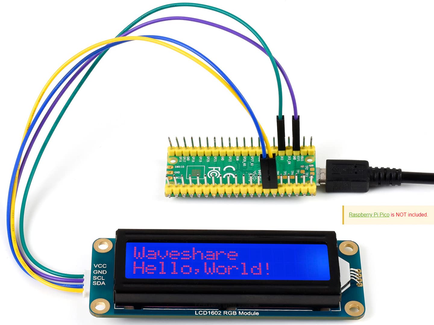 waveshare for Arduino Raspberry Pi/Pi Pico Jetson Nano, LCD1602 RGB Module 16x2 Characters up to 16 Million Colors Adjustable RGB Backlight Color I2C Interface 3.3V/5V