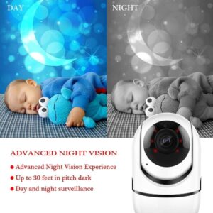 EGGVU Smart Baby Monitor WiFi, Indoor Enhanced Security Camera 1080P, 360° Rotation with Remote Pan-Tilt-Zoom, Two-Way Audio, Auto Night Vision, Elderly and Pet Monitoring, White