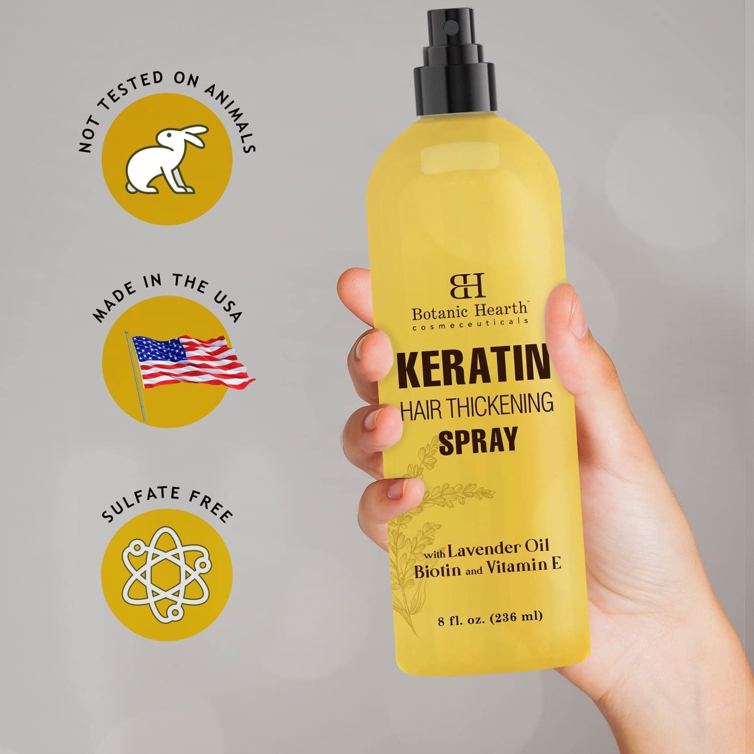 Botanic Hearth Keratin Thickening Spray (8 fl oz) and Keratin Shampoo & Conditioner Set (16 fl oz each) Bundle