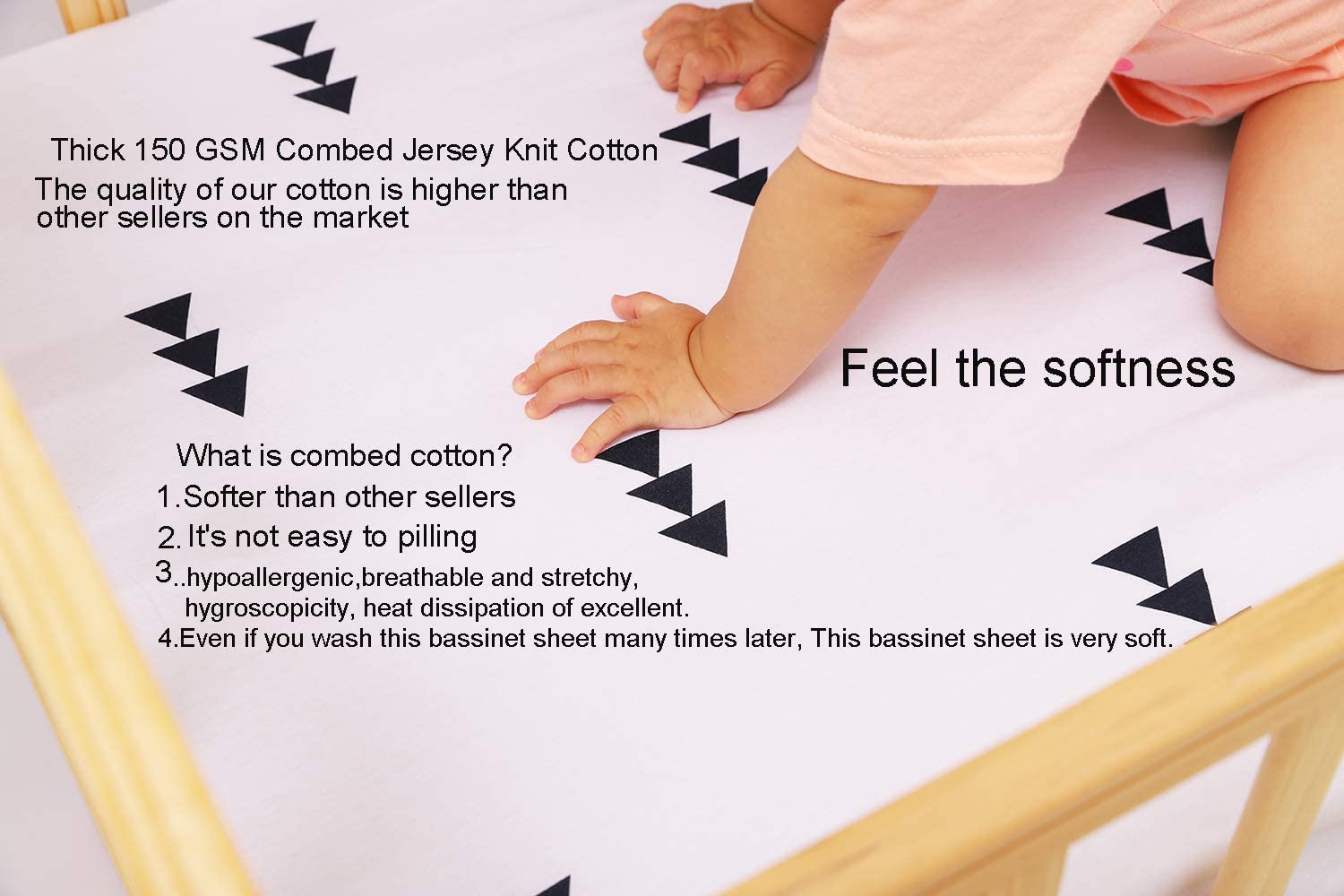 100% Jersey Cotton Bassinet Sheet Set 4 Pack(2 Waterproof Bassinet Sheet and 2 Bassinet Sheet)