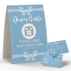 diaper raffle tickets for baby shower sign，baby shower invitations with diaper raffle cards - baby shower games for boy(1 sign with 50 raffle tickets) toctose010