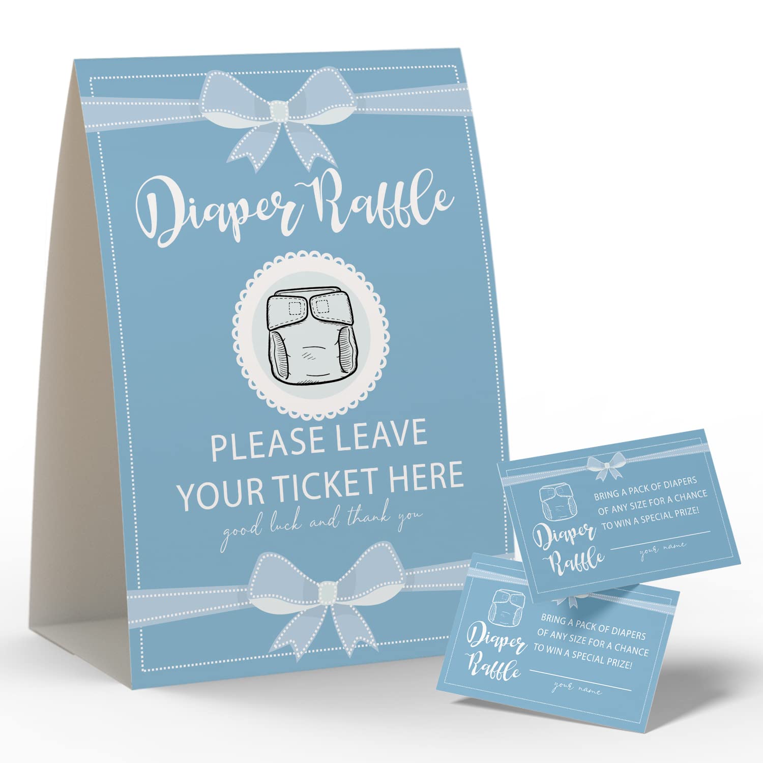 Diaper Raffle Tickets for Baby Shower Sign，Baby Shower Invitations with Diaper Raffle Cards - Baby Shower Games for Boy(1 Sign with 50 Raffle Tickets) Toctose010