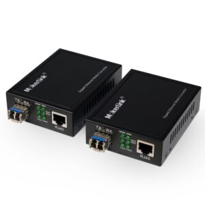 mokerlink gigabit sfp to rj45 converter, a pair 2 pack single-mode fiber to ethernet media converter, 10/100/1000mbps rj45 port, 1000base-lx sfp module 1310nm up to 20km