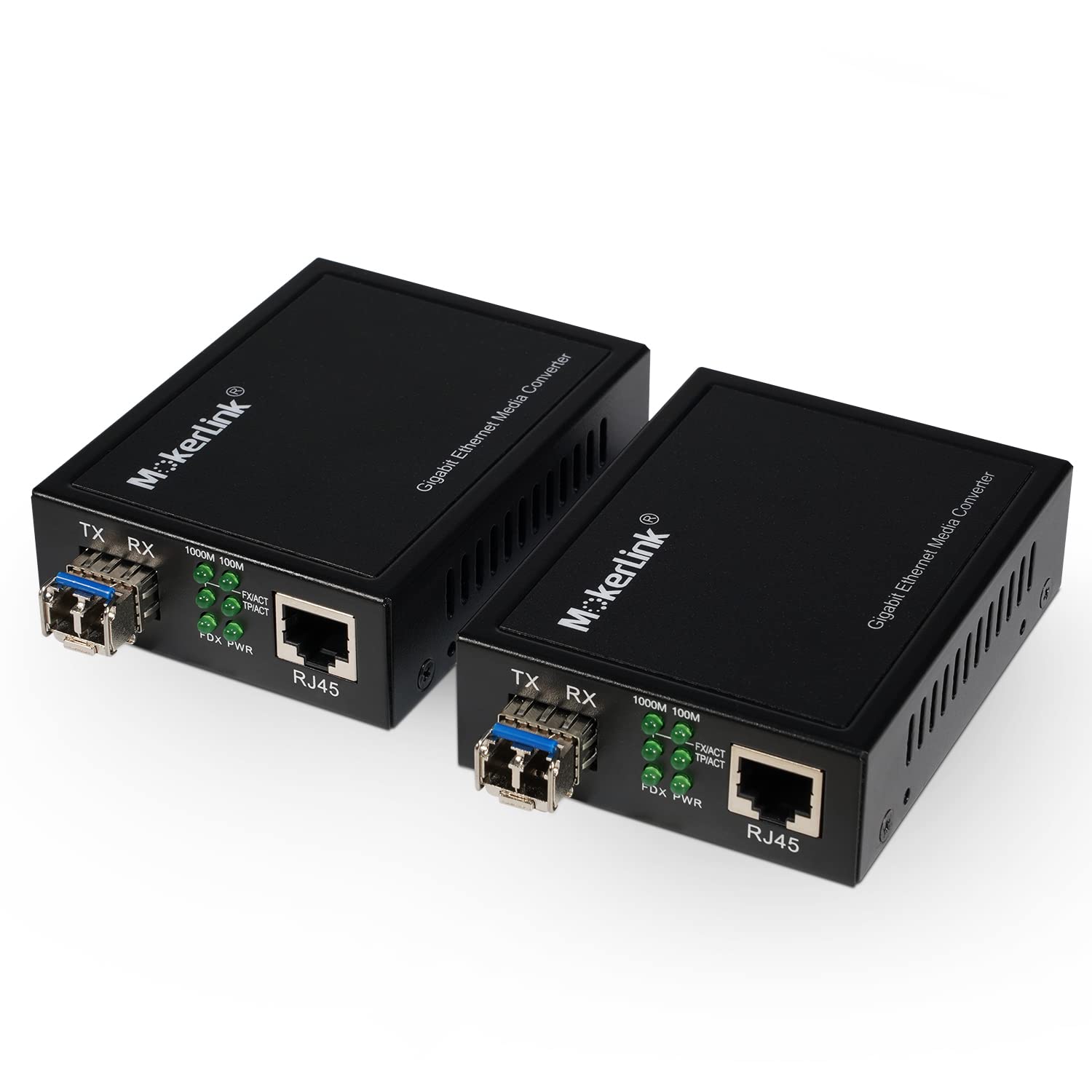 MokerLink Gigabit SFP to RJ45 Converter, A Pair 2 Pack Single-Mode Fiber to Ethernet Media Converter, 10/100/1000Mbps RJ45 Port, 1000Base-LX SFP Module 1310nm up to 20KM