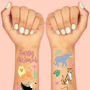 xo, Fetti Jungle Temporary Tattoos - 36 styles | Elephant Arts + Craft, Wild Animal Birthday Party Supplies, Giraffe Safari Baby Shower, Tiger