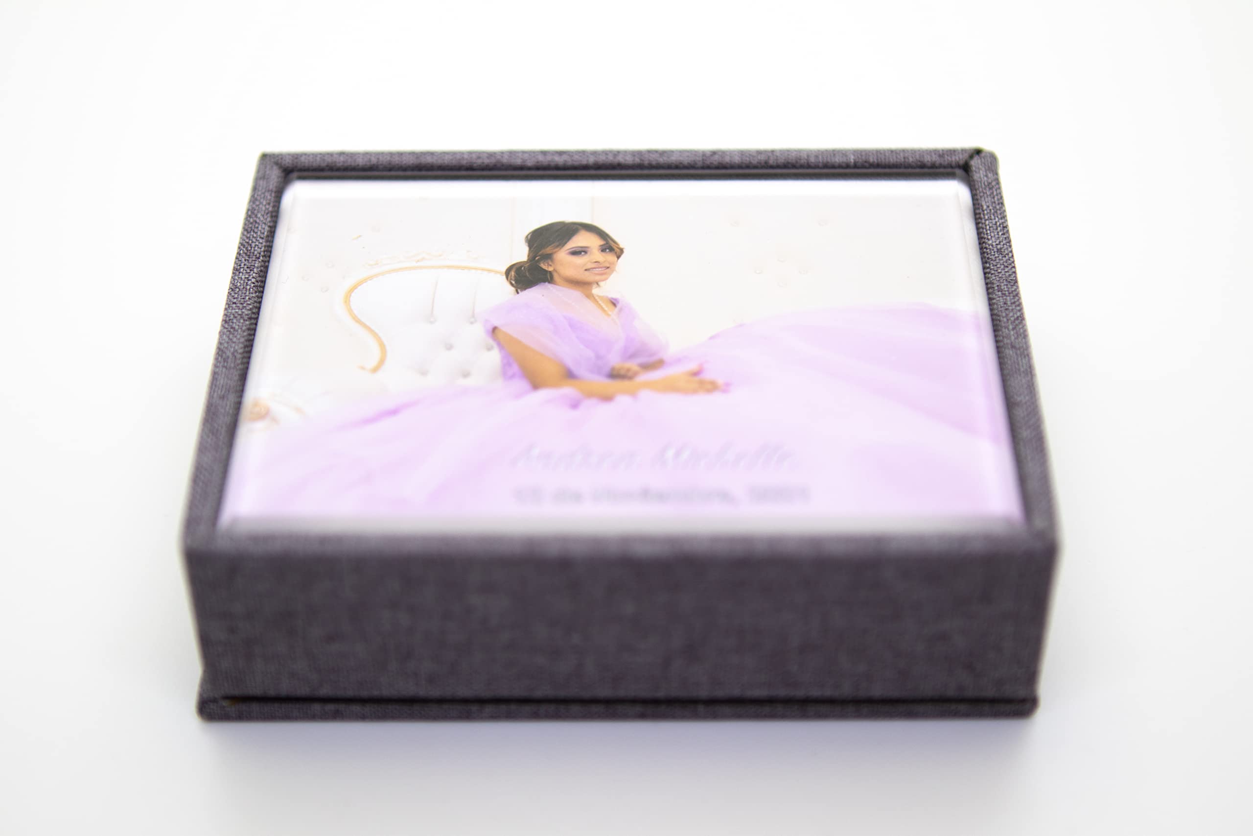 Deluxe Linen Flash Drive Box with Photo (Gray) to Put Your USB Flash Drive Holds one Photo on The Cover of The Box