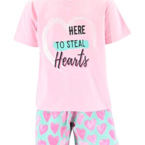 Unique Baby Boys Valentines Here To Steal Hearts Shorts Set Outfit (4Y, Pink)