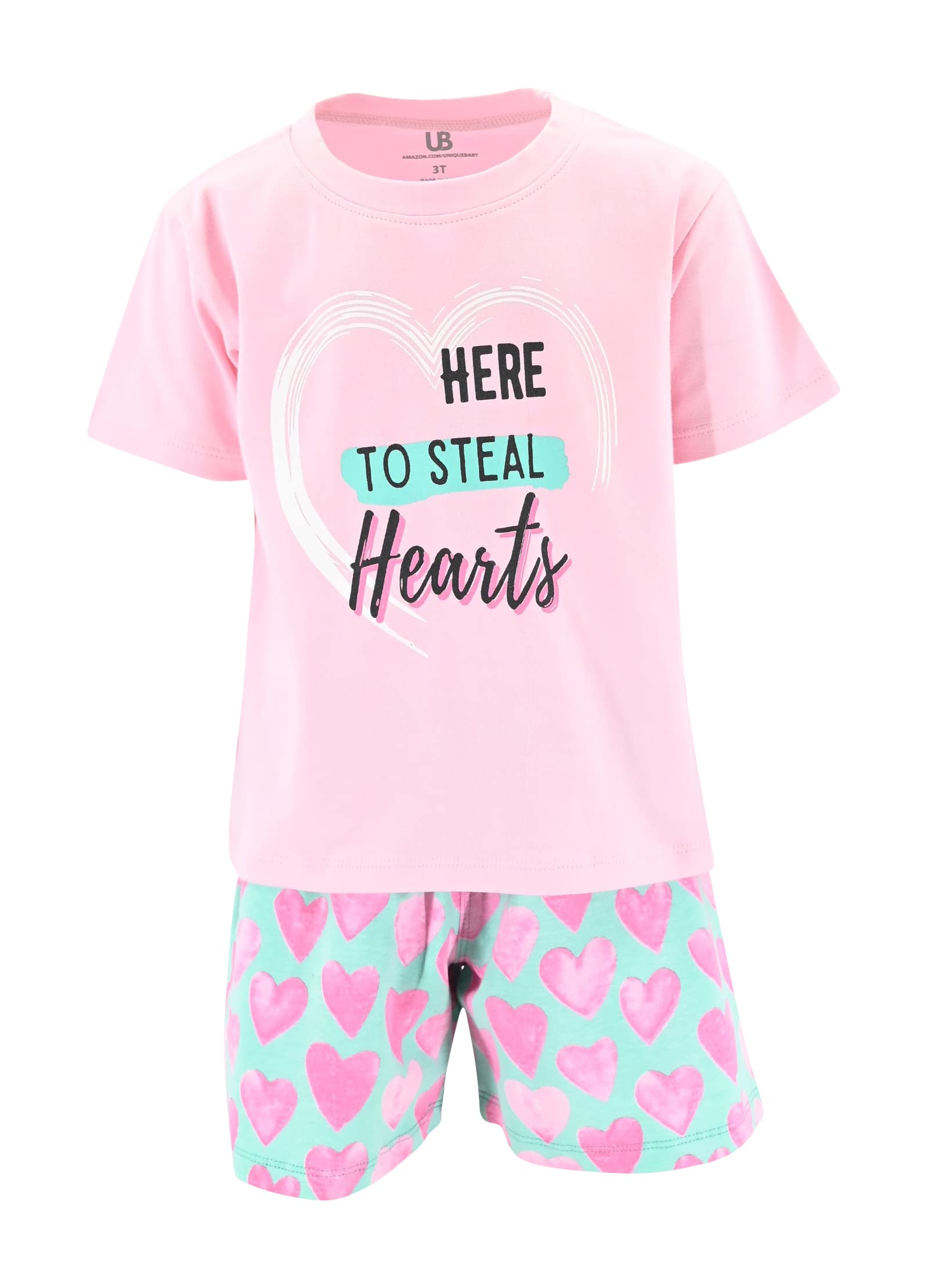 Unique Baby Boys Valentines Here To Steal Hearts Shorts Set Outfit (4Y, Pink)