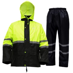 high visibility reflective safety jacket, rain suits for men lightweight rain gear, waterproof rain jacket with pants(yellow large)