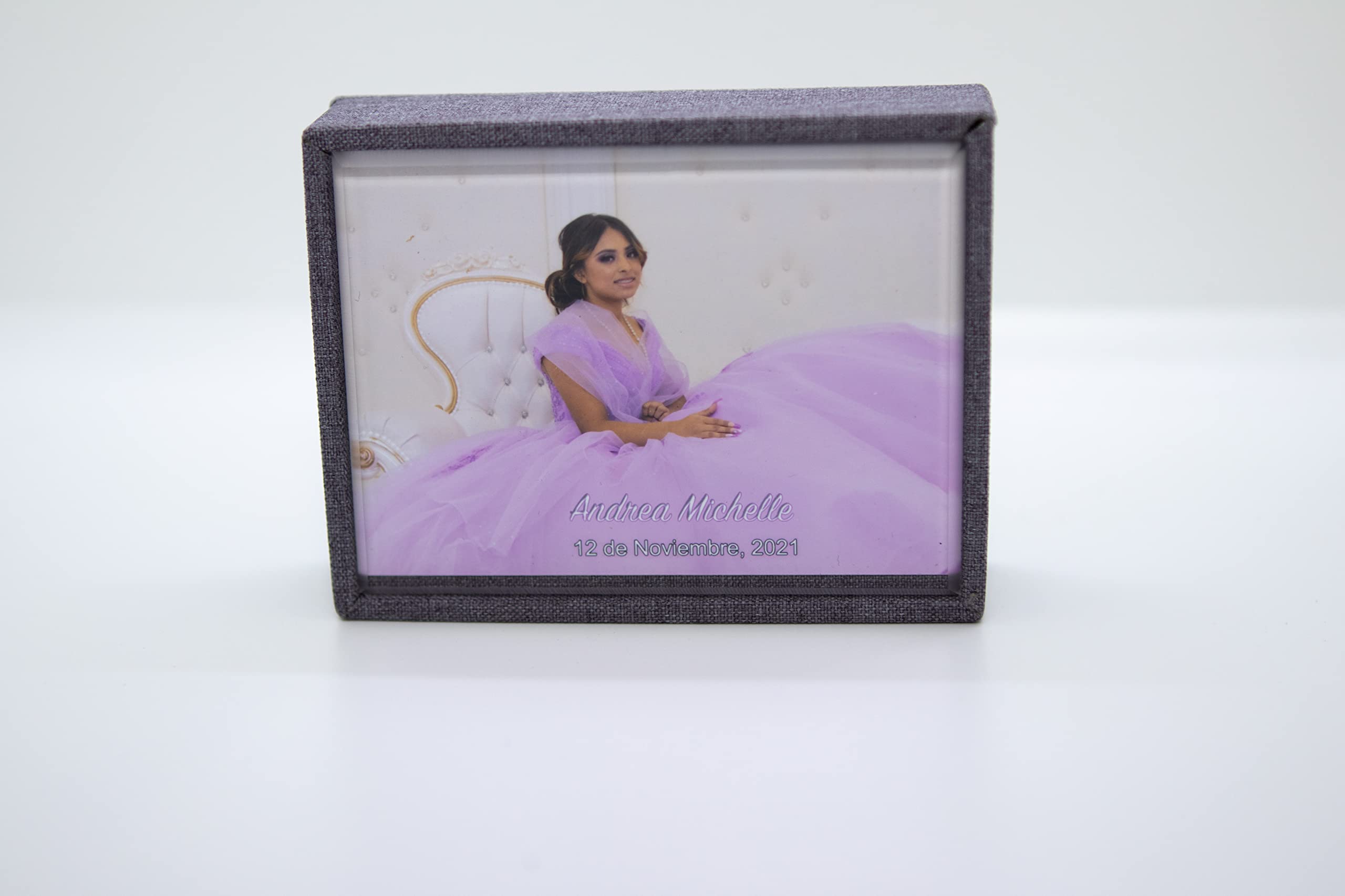 Deluxe Linen Flash Drive Box with Photo (Gray) to Put Your USB Flash Drive Holds one Photo on The Cover of The Box